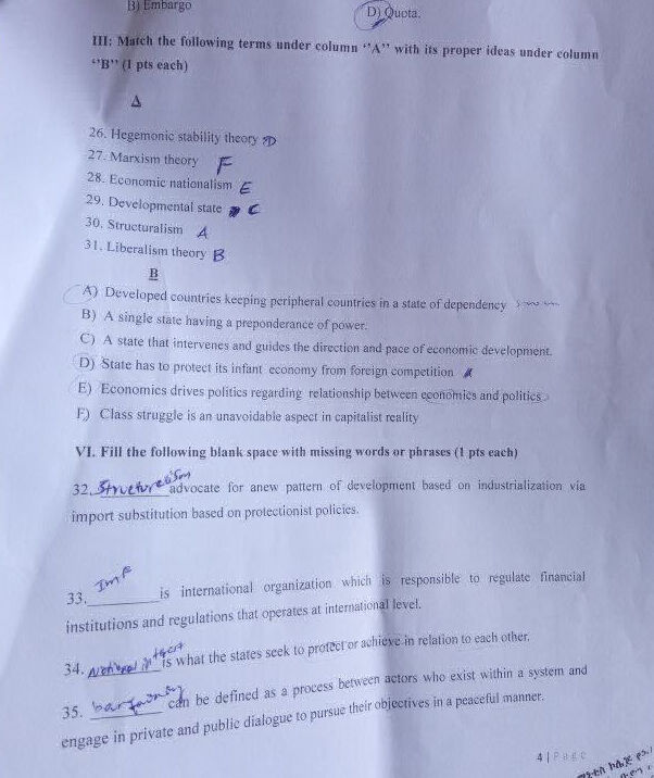 III: Match the following terms under column | StudyX