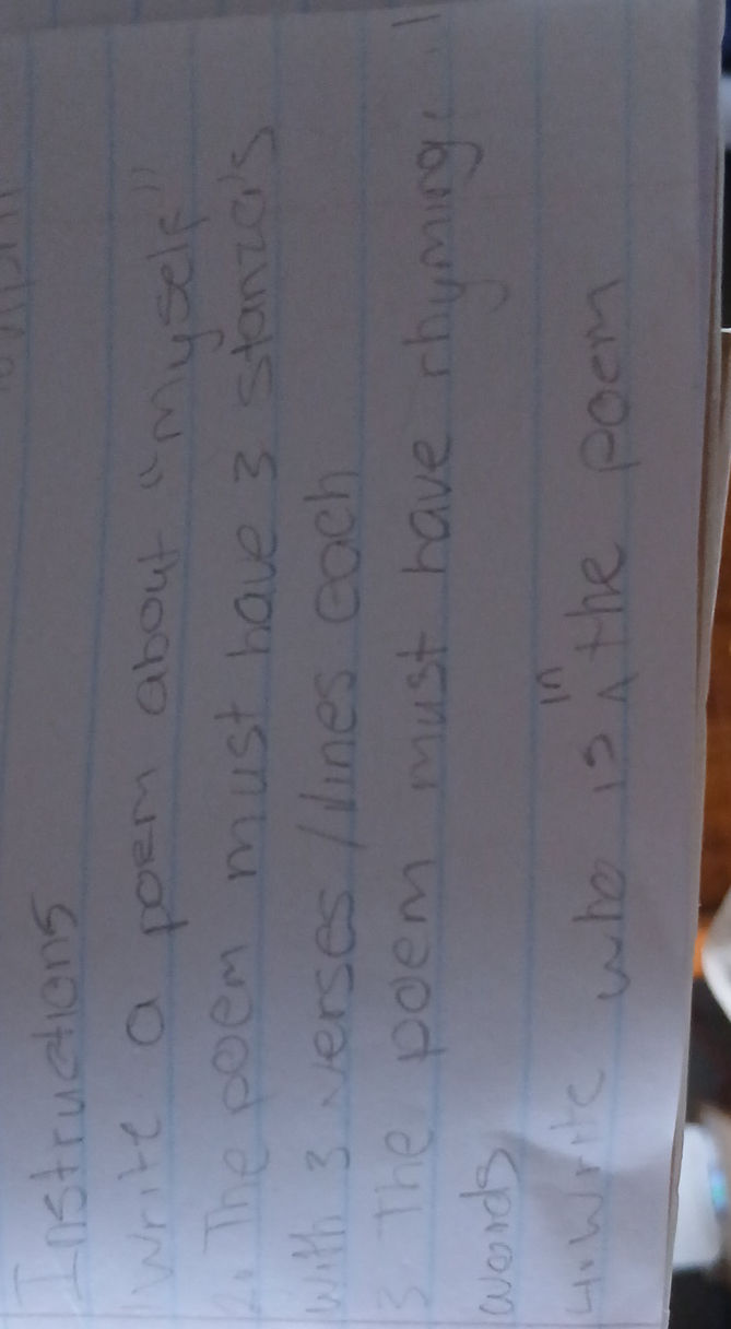Instructions Write a poem about "myself" 2. | StudyX