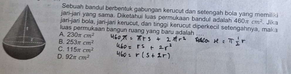 Sebuah bandul berbentuk gabungan kerucut dan | StudyX