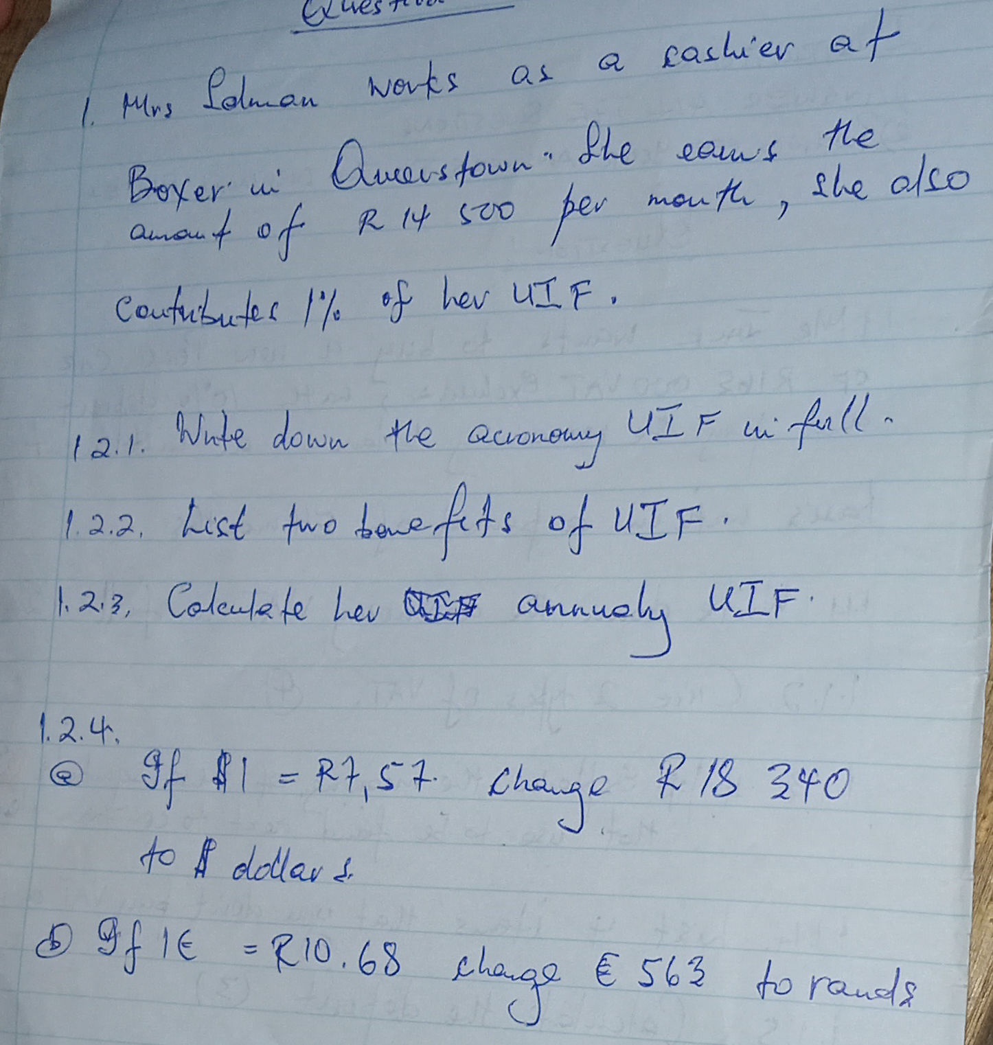 1. Mrs Lodman works as a cashier at Boxer in | StudyX