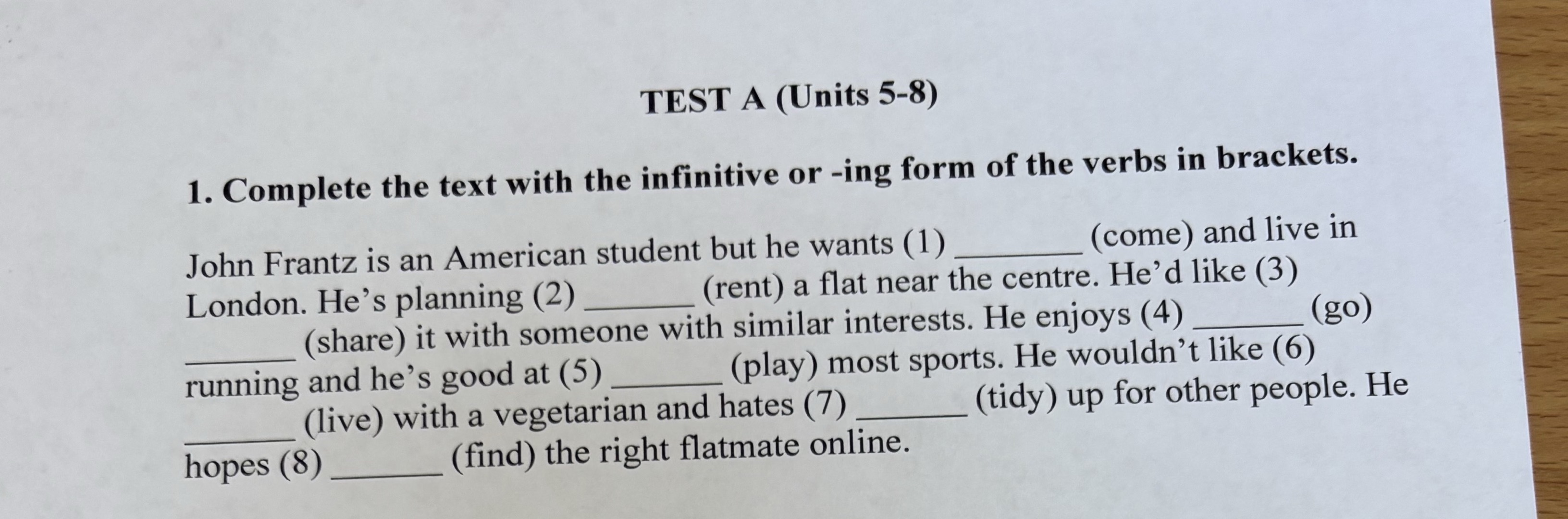 1. Complete the text with the infinitive or | StudyX