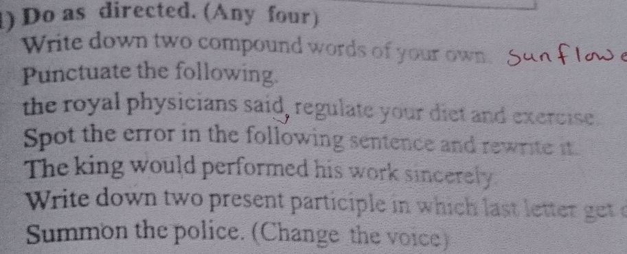 1) Do as directed. (Any four) Write down two | StudyX