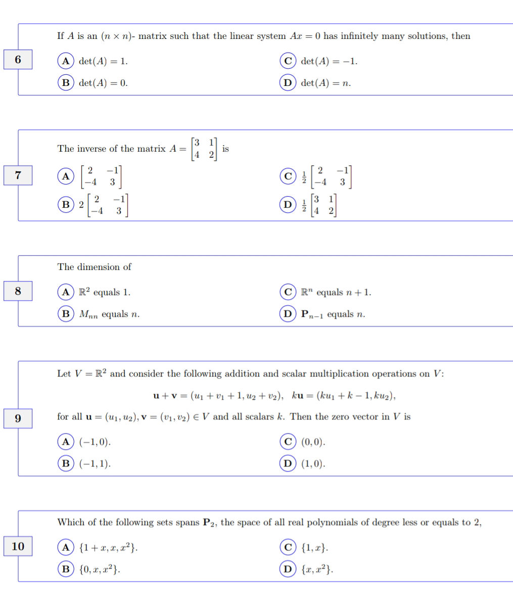 If A is an $(n n)$- matrix such that the | StudyX