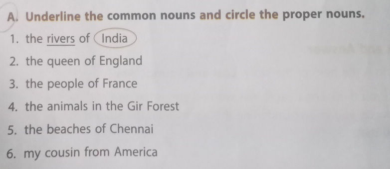 A. Underline the common nouns and circle the | StudyX