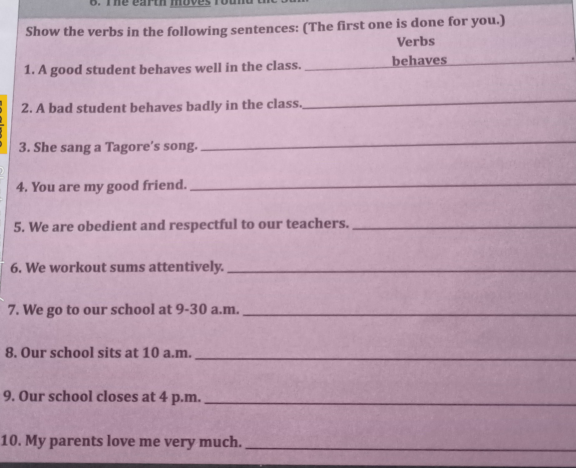 Show the verbs in the following sentences: | StudyX