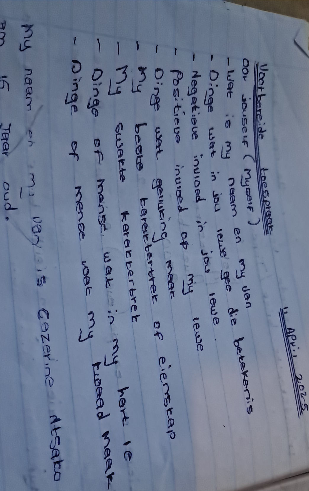 Voorbereide toespraak oor jouself (Myself) | StudyX