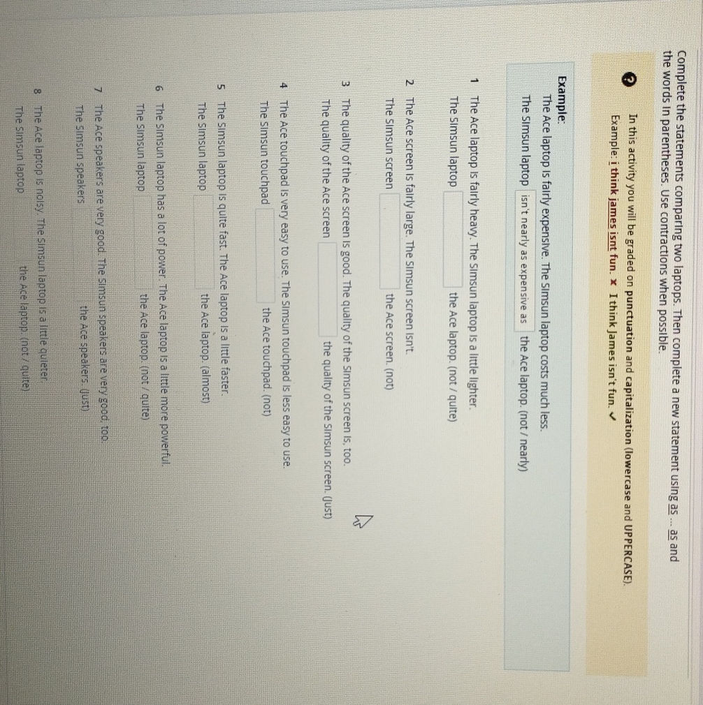 Complete the statements comparing two | StudyX