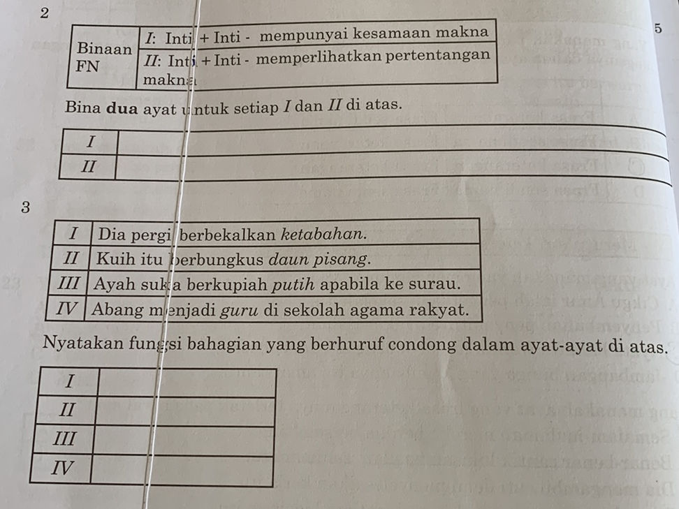 Bina dua ayat untuk setiap I dan II di atas. | StudyX