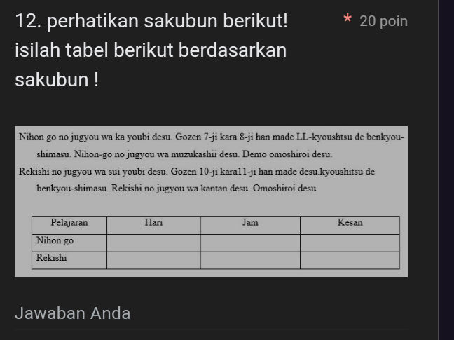 12. perhatikan sakubun berikut! isilah tabel | StudyX