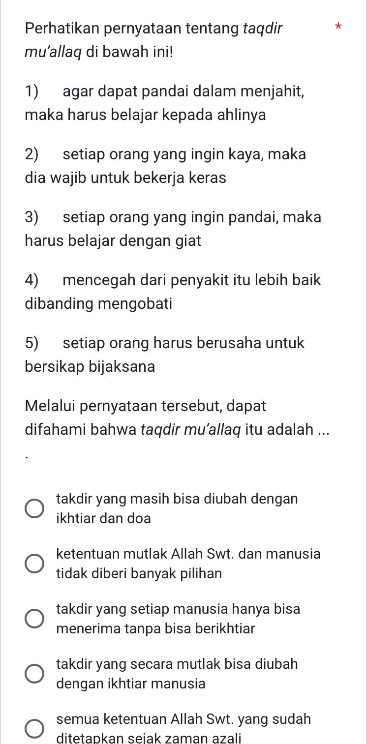 Perhatikan pernyataan tentang taqdir | StudyX