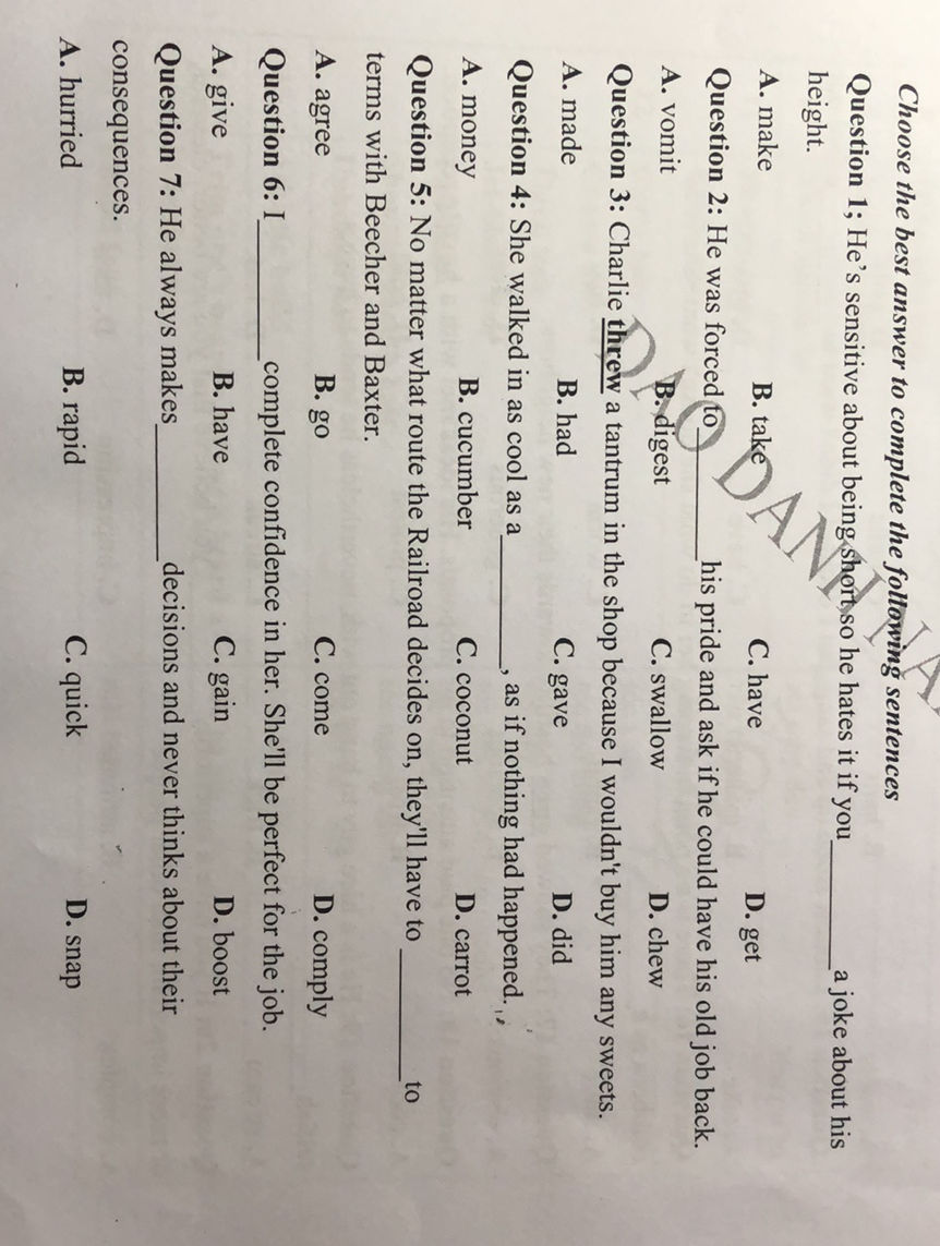 Choose the best answer to complete the | StudyX