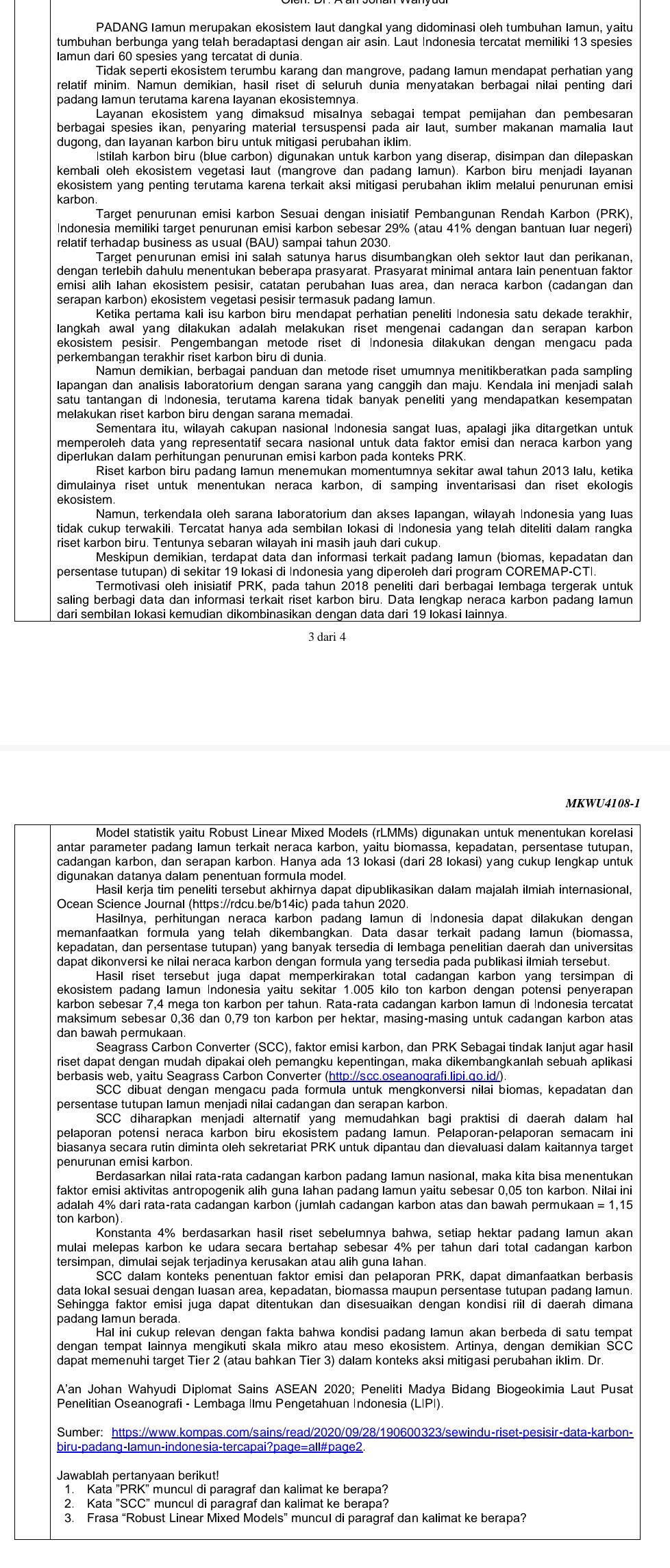 Jawablah pertanyaan berikut! 1. Kata "PRK" | StudyX