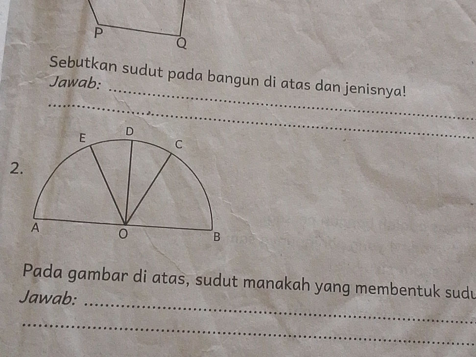 Sebutkan sudut pada bangun di atas dan | StudyX