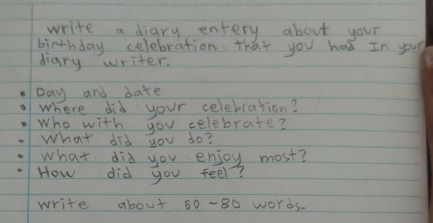 write a diary entery about your birthday | StudyX