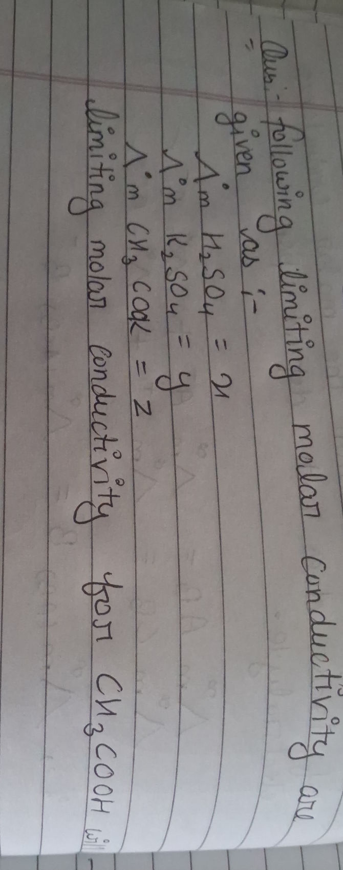 Qus following limiting molar conductivity | StudyX