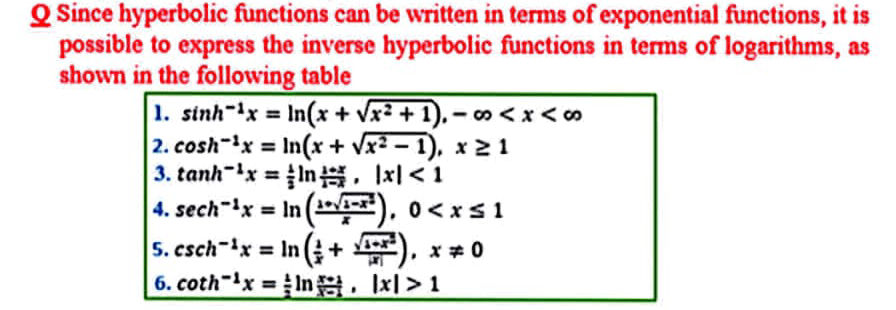 Since hyperbolic functions can be written in | StudyX