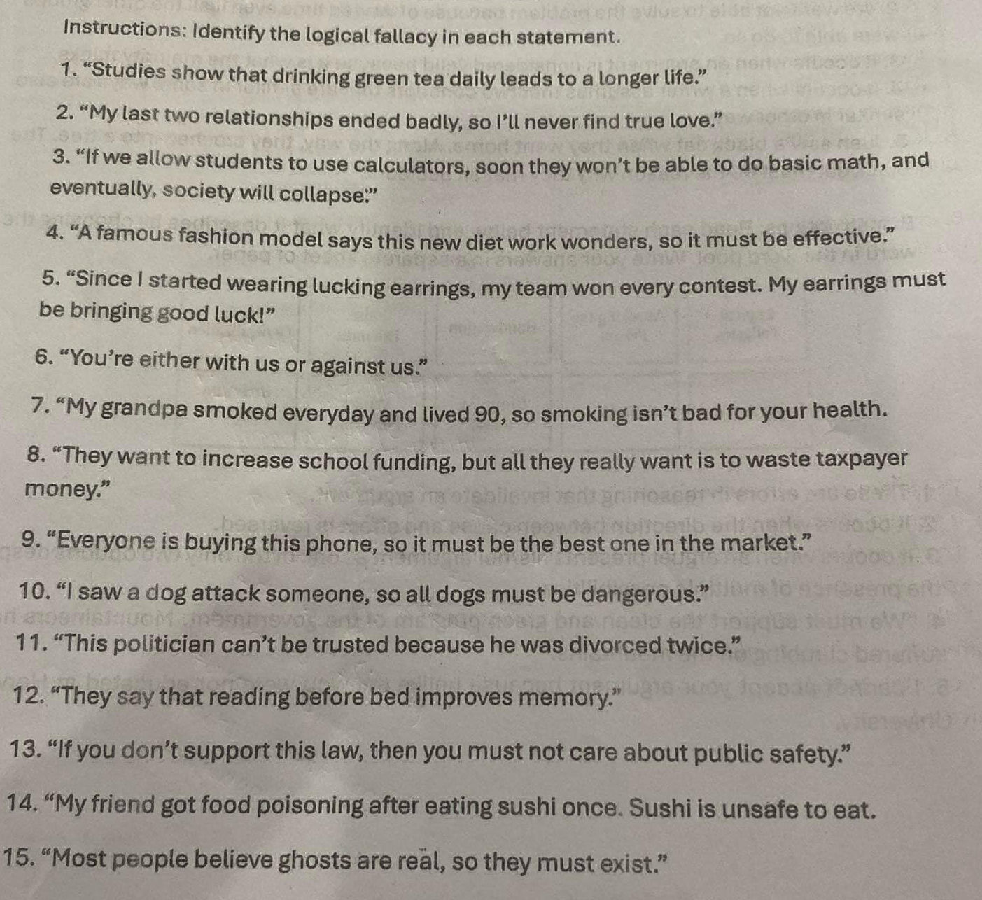 Instructions: Identify the logical fallacy | StudyX