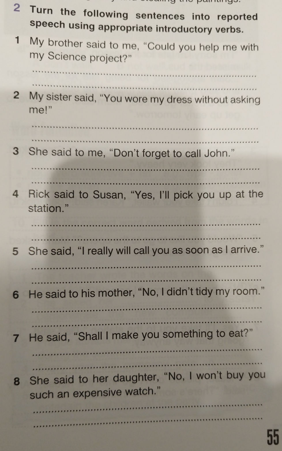 2 Turn the following sentences into reported | StudyX