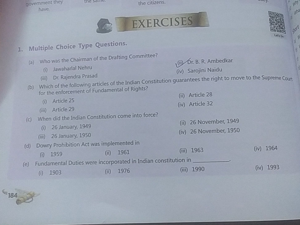 1. Multiple Choice Type Questions. (a) Who | StudyX