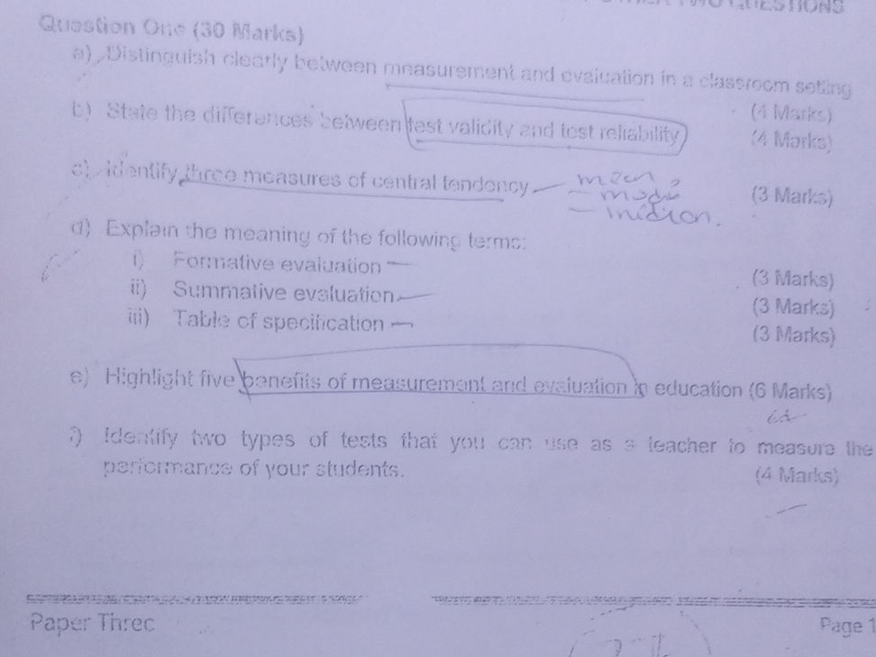 Question One (30 Marks) a) Distinguish | StudyX