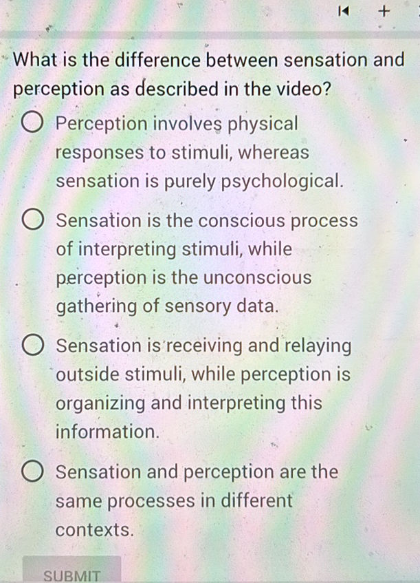 What is the difference between sensation and | StudyX