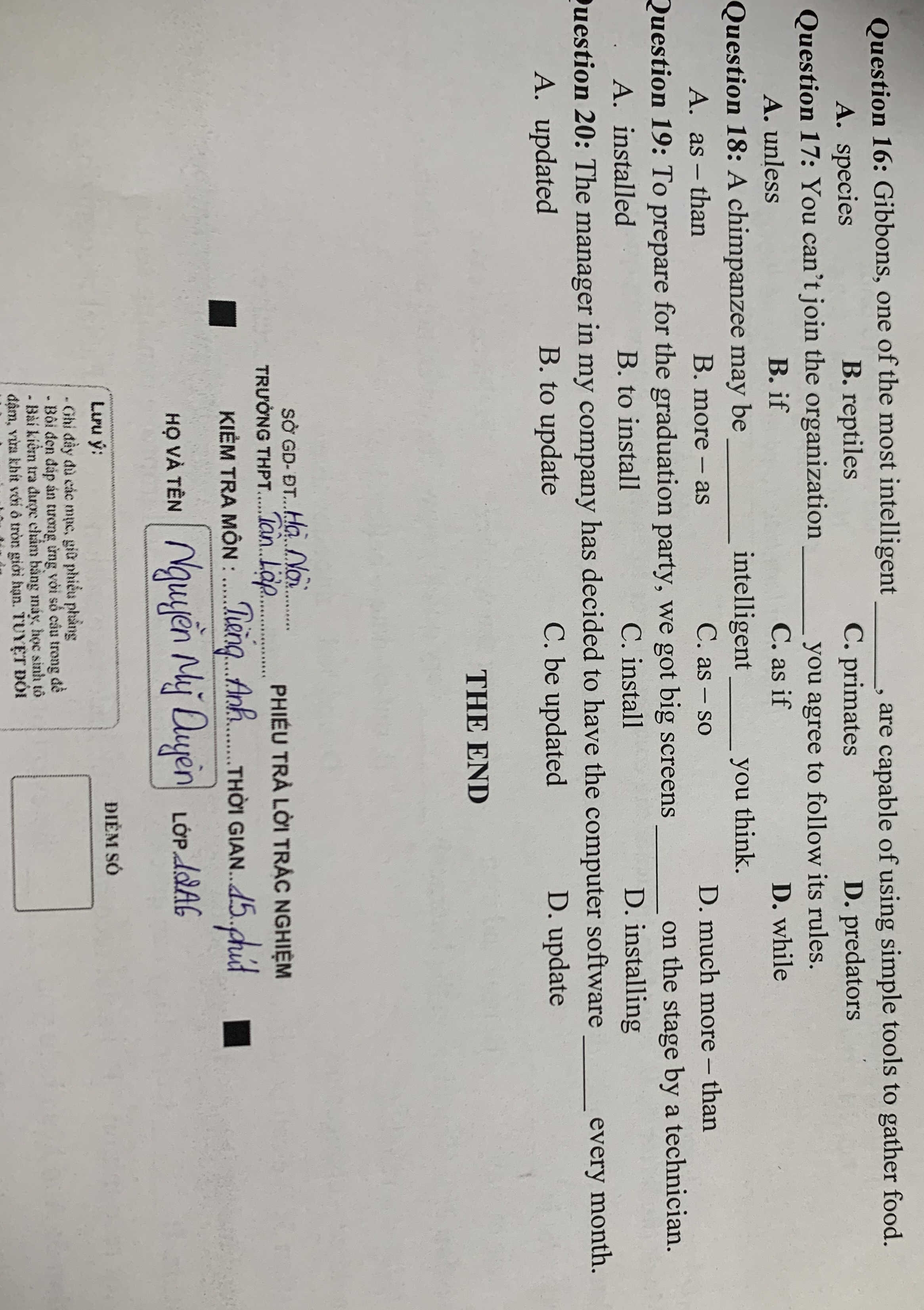 Question 16: Gibbons, one of the most | StudyX