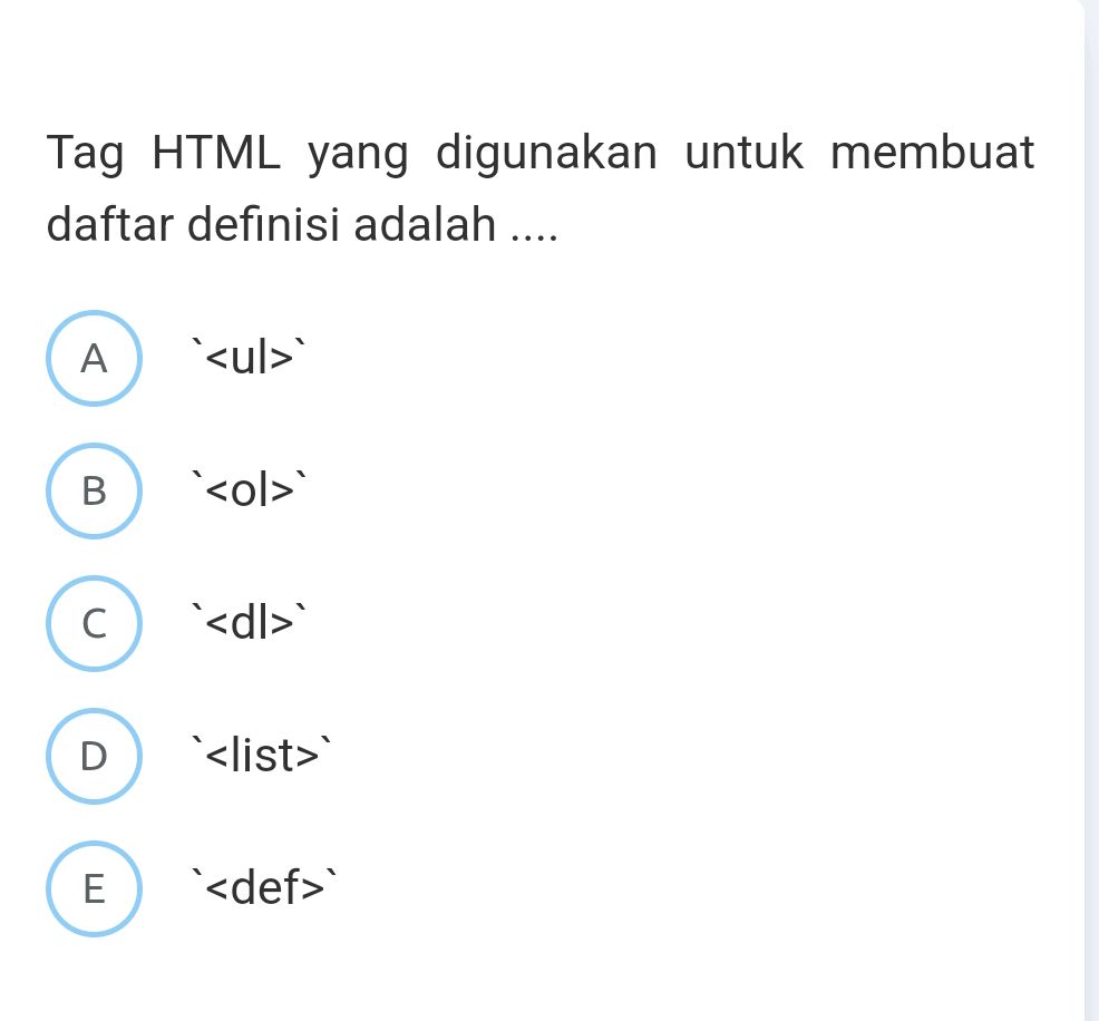 Tag HTML yang digunakan untuk membuat daftar | StudyX