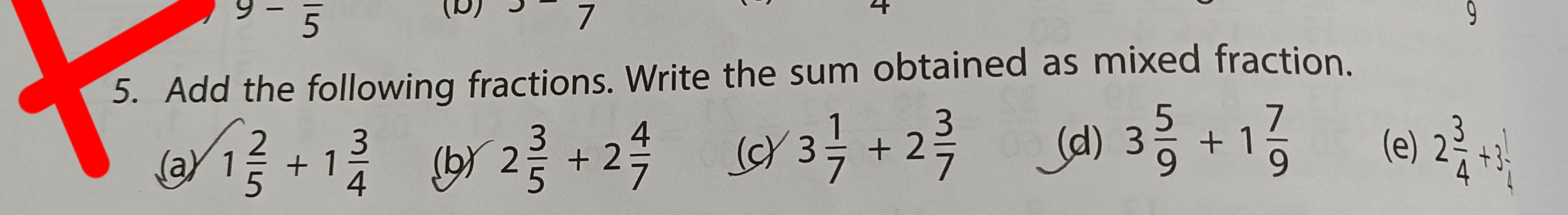 5. Add the following fractions. Write the | StudyX