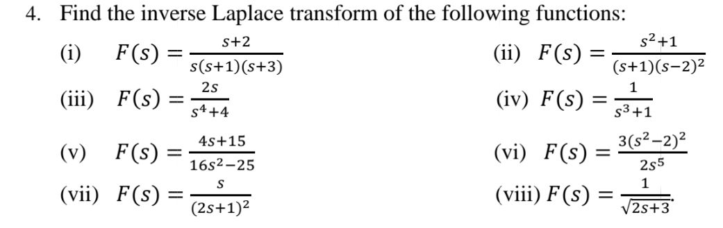 4. Find the inverse Laplace transform of the | StudyX