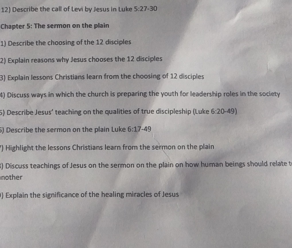 12) Describe the call of Levi by Jesus in | StudyX