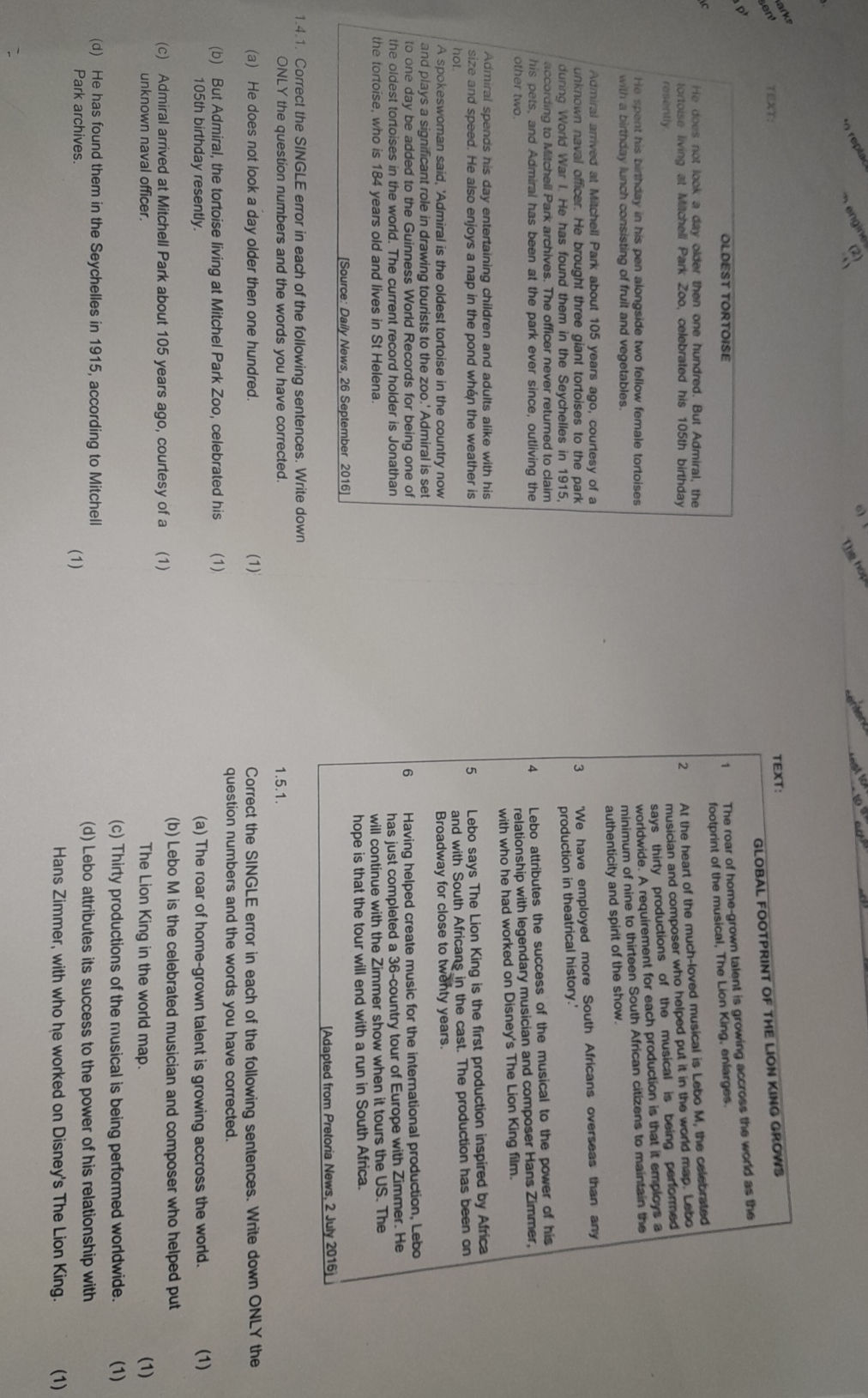 1.4.1. Correct the SINGLE error in each of | StudyX