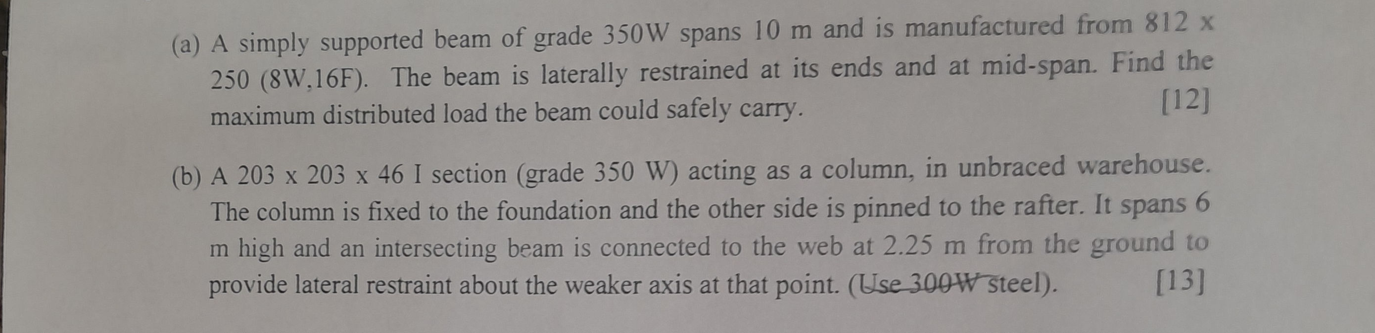 (a) A simply supported beam of grade 350W | StudyX