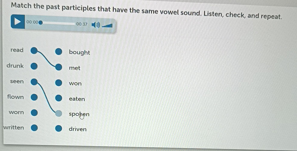 Match the past participles that have the | StudyX
