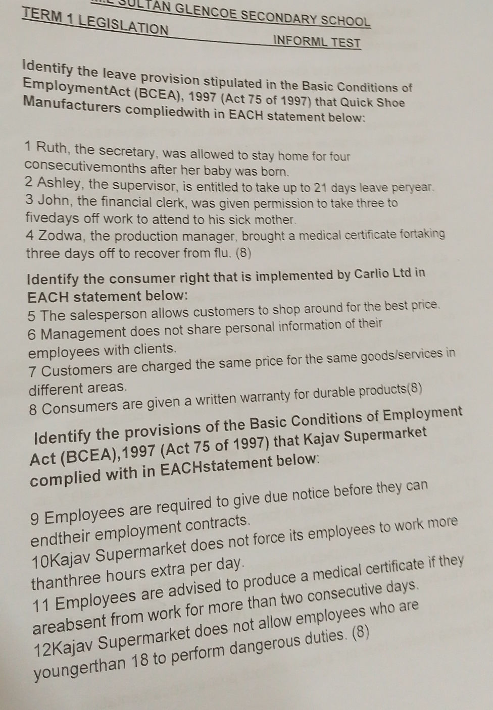 Identify the leave provision stipulated in | StudyX