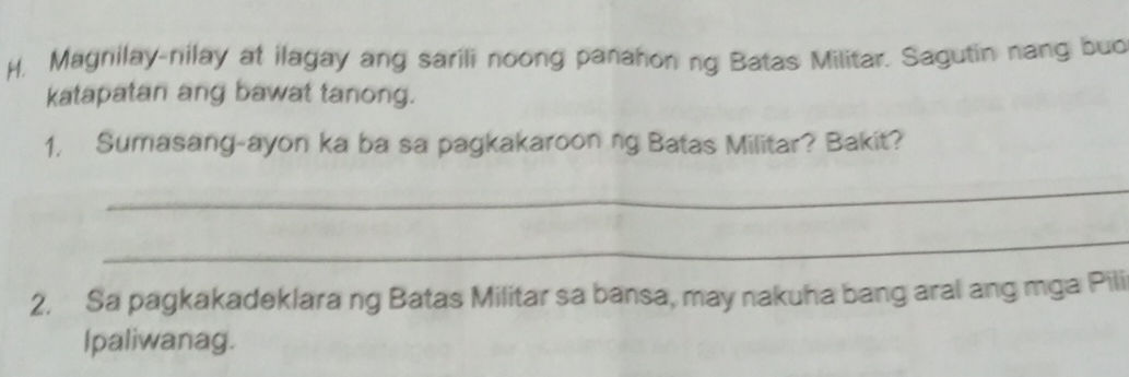 H. Magnilay-nilay at ilagay ang sariili | StudyX