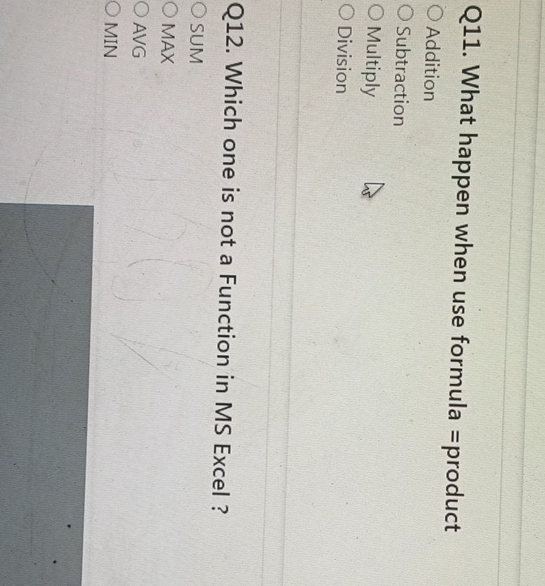 Q11. What happen when use formula = product | StudyX