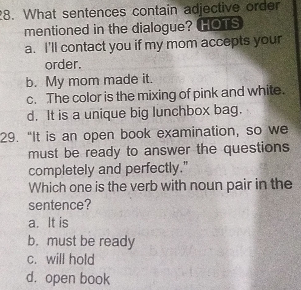 28. What sentences contain adjective order | StudyX