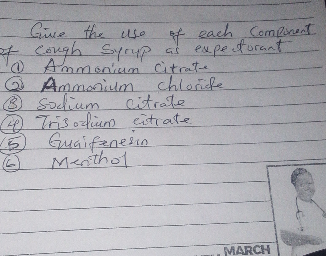 Give the use of each component of cough | StudyX