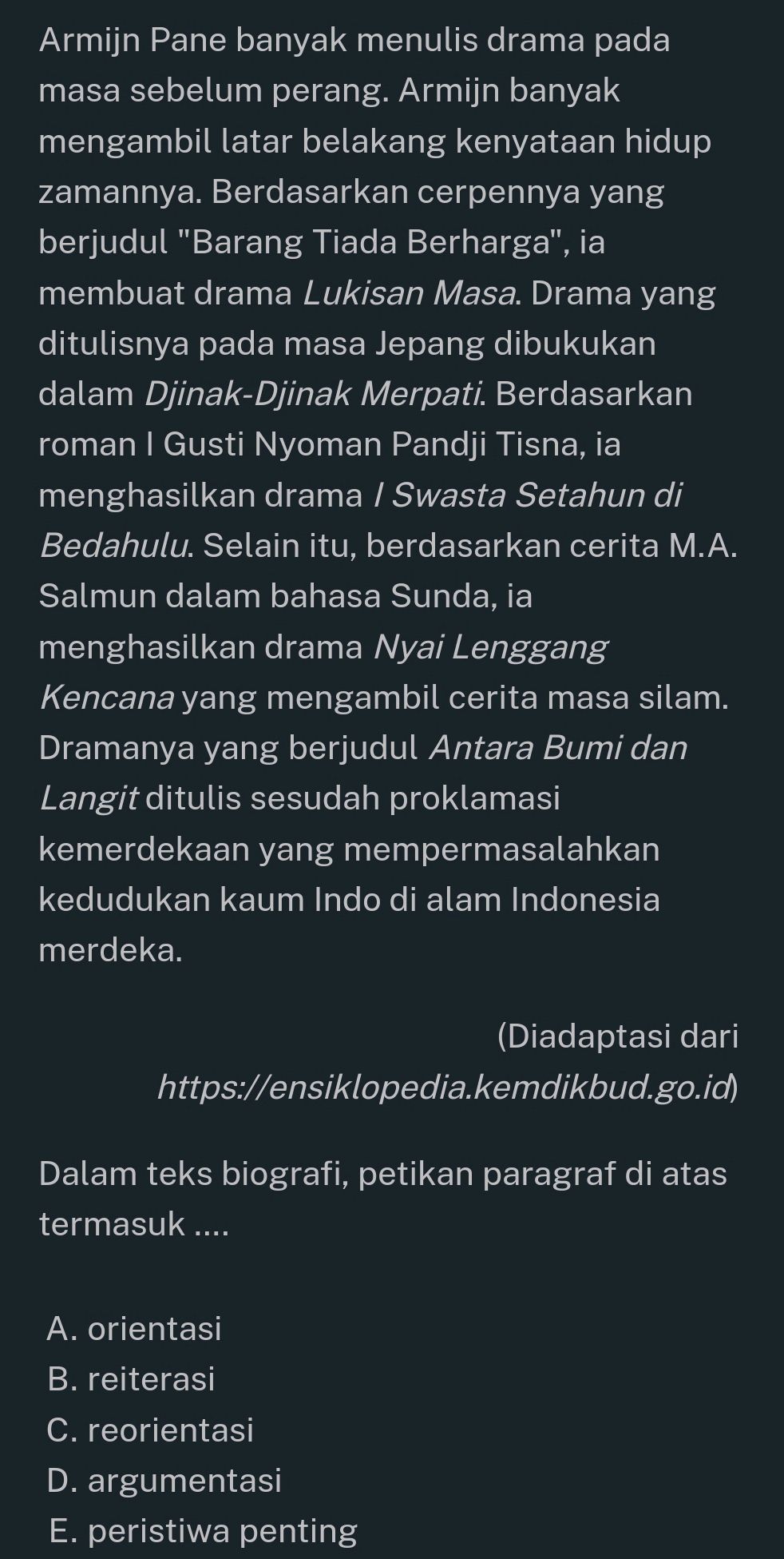 Armijn Pane banyak menulis drama pada masa | StudyX