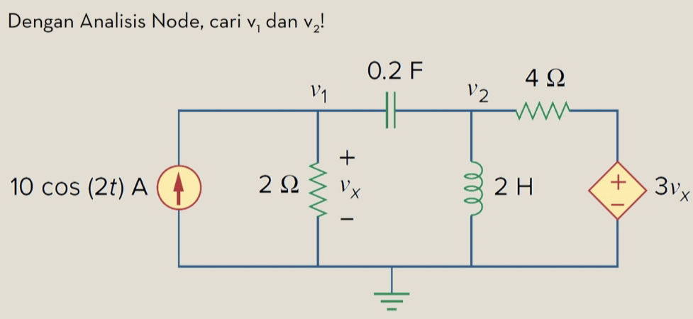Dengan Analisis Node, cari $v_1$ dan $v_2$! | StudyX