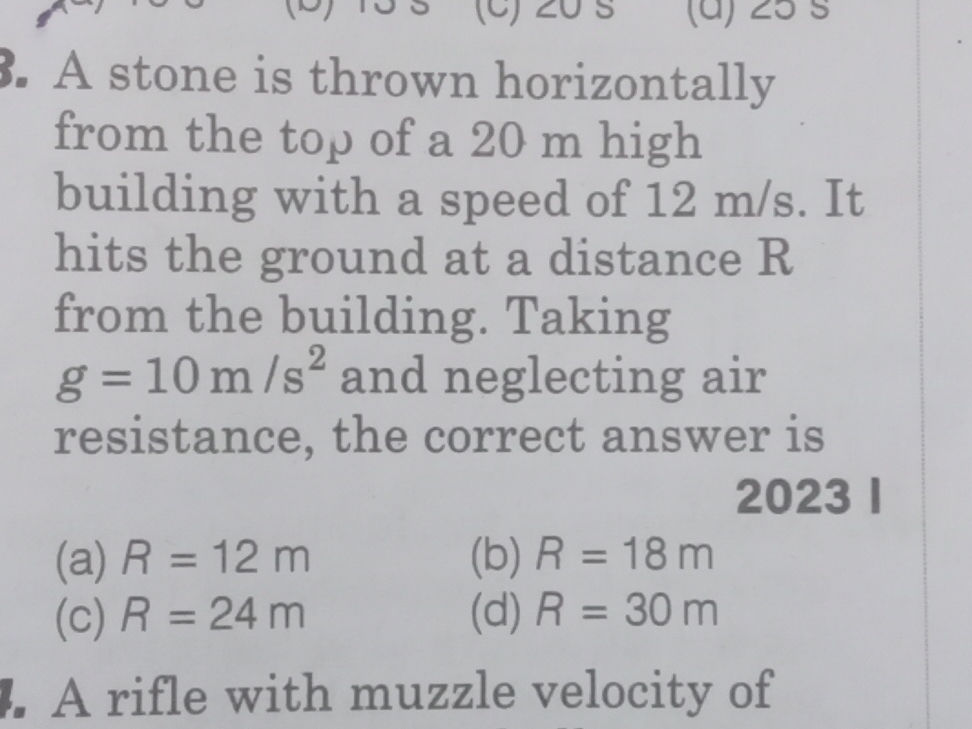 3. A stone is thrown horizontally from the | StudyX