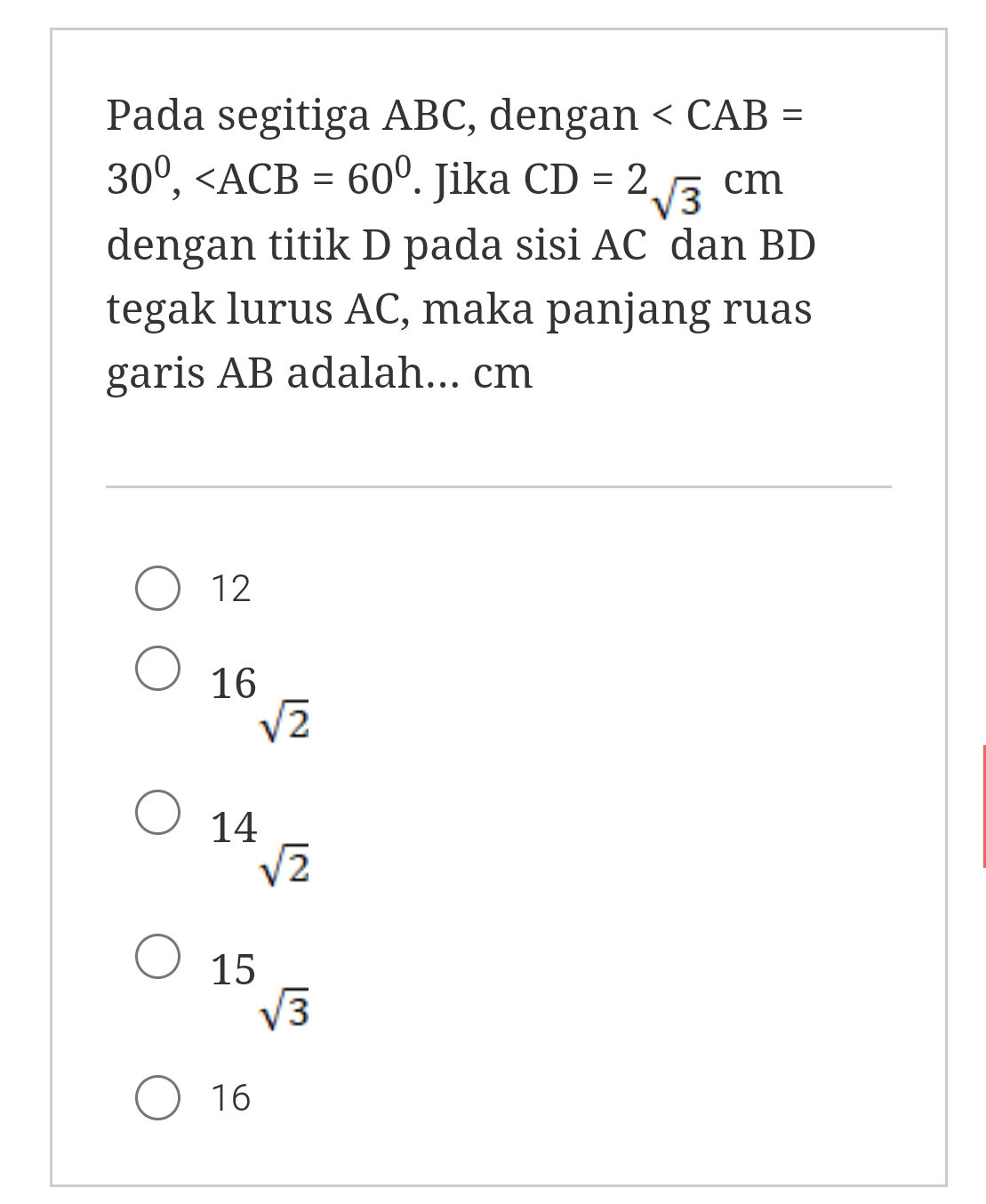 Pada segitiga ABC, dengan