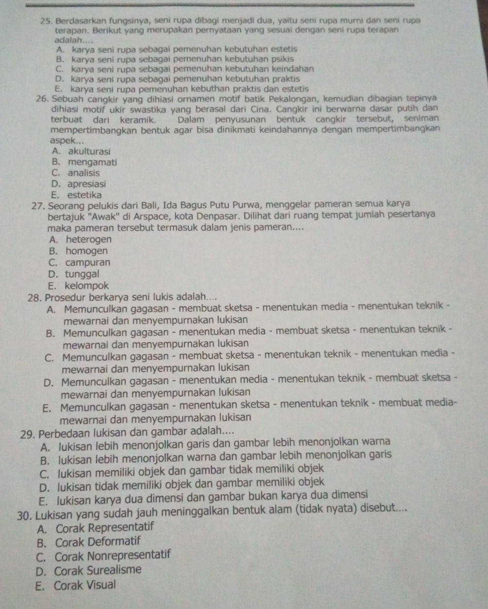25. Berdasarkan fungsinya, seni rupa dibagi | StudyX