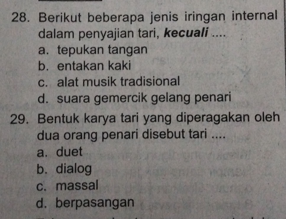 28. Berikut beberapa jenis iringan internal | StudyX