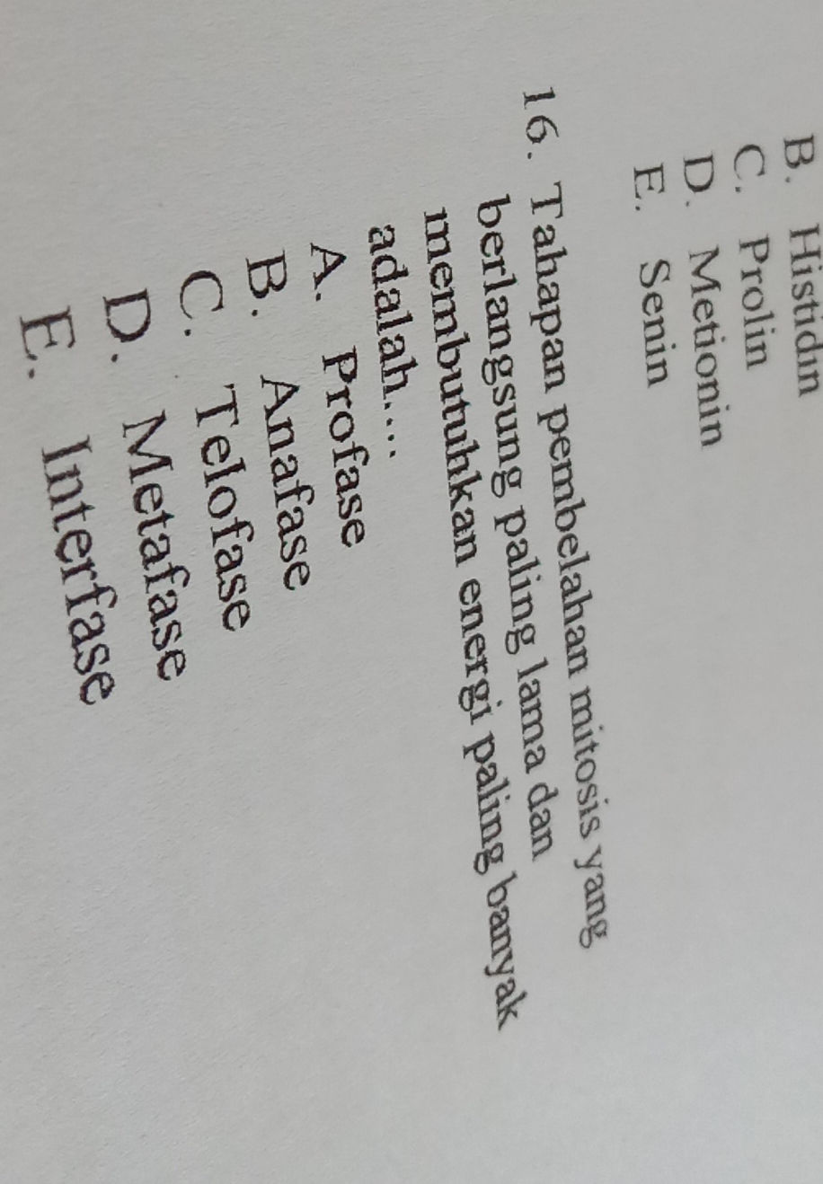 16. Tahapan pembelahan mitosis yang | StudyX
