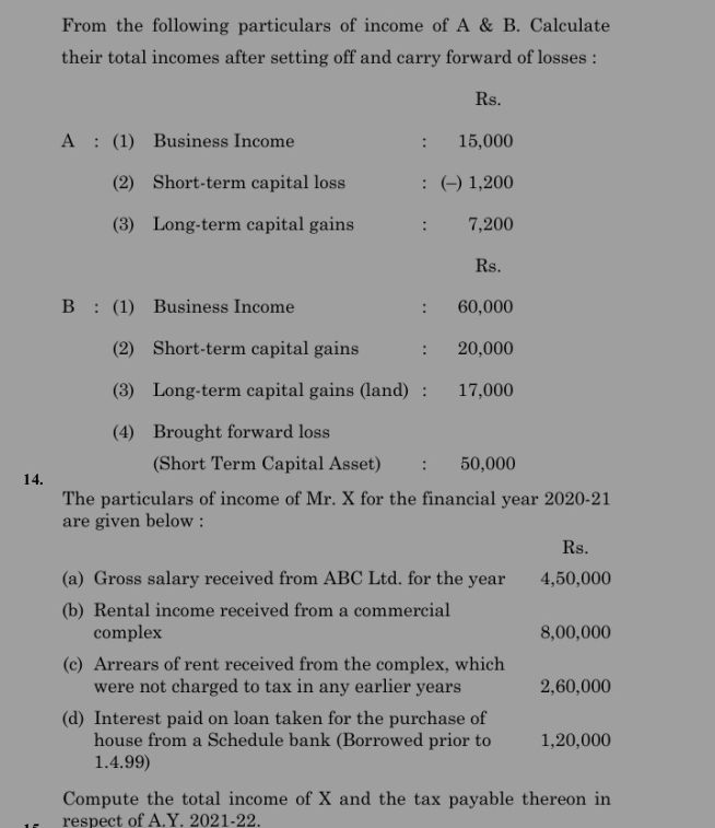From the following particulars of income of | StudyX