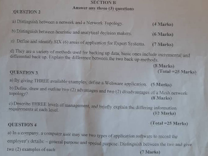 SECTION B Answer any three (3) questions | StudyX