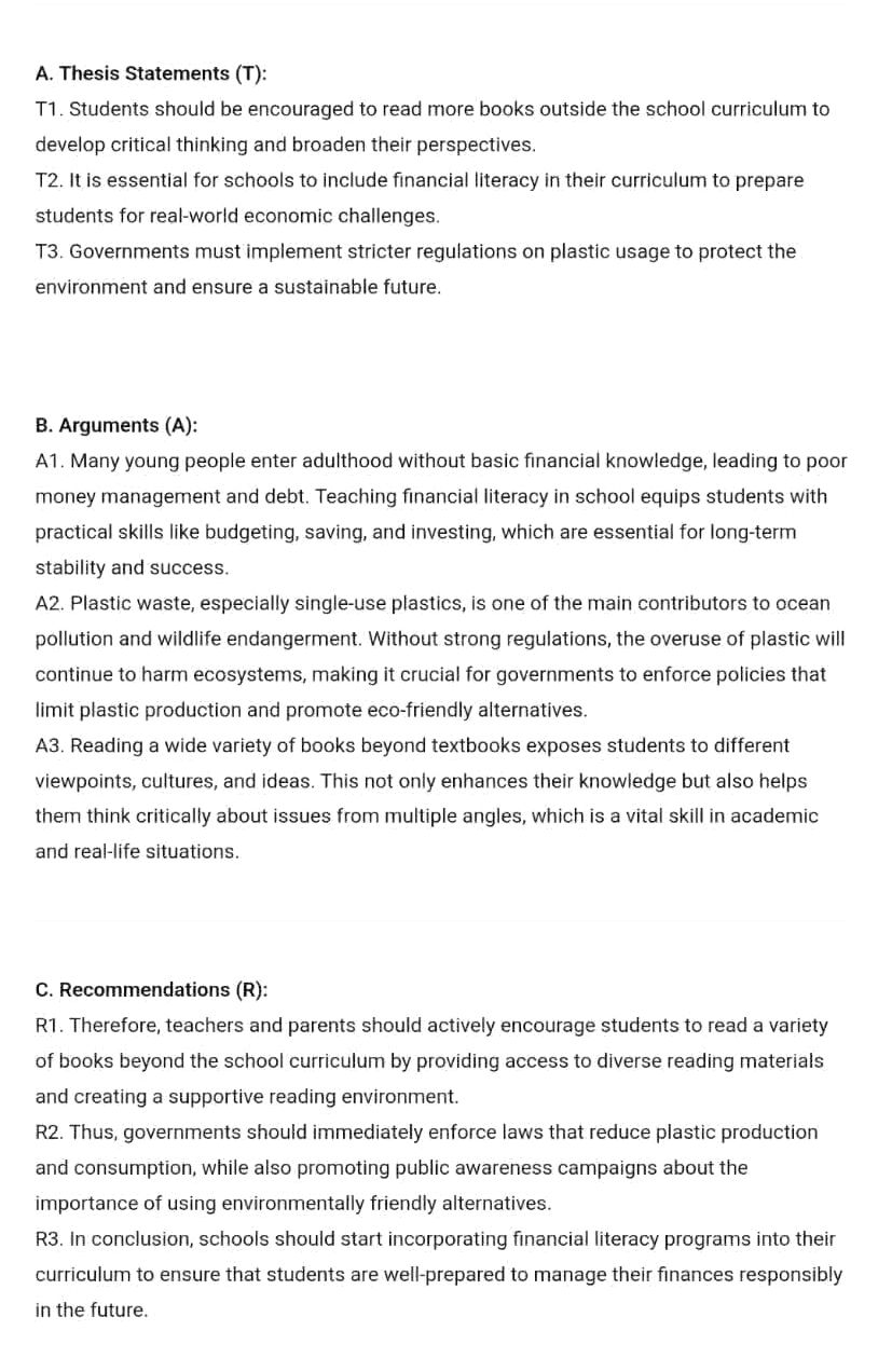 A. Thesis Statements (T): T1. Students | StudyX