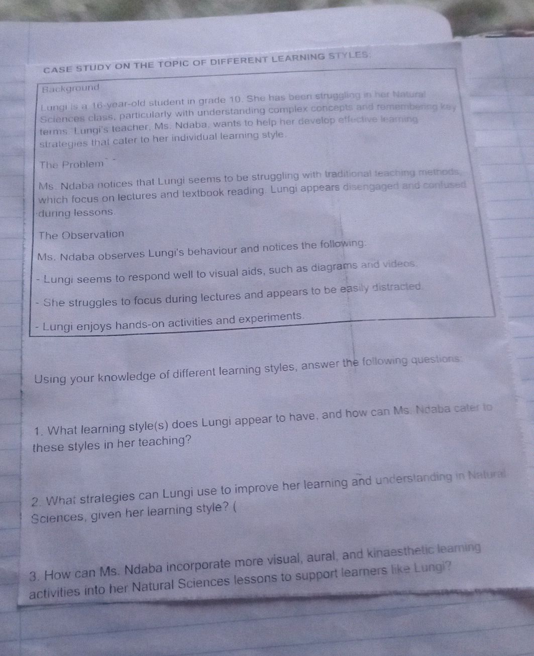 Using your knowledge of different learning | StudyX