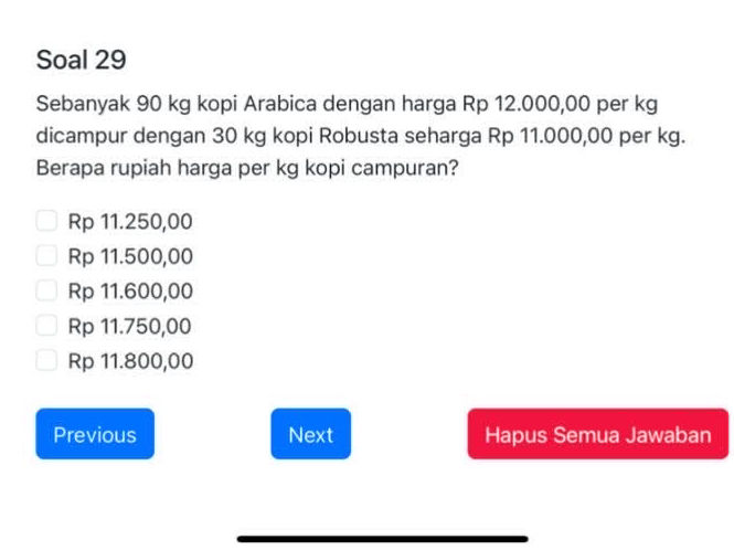 Soal 29 Sebanyak 90 kg kopi Arabica dengan | StudyX